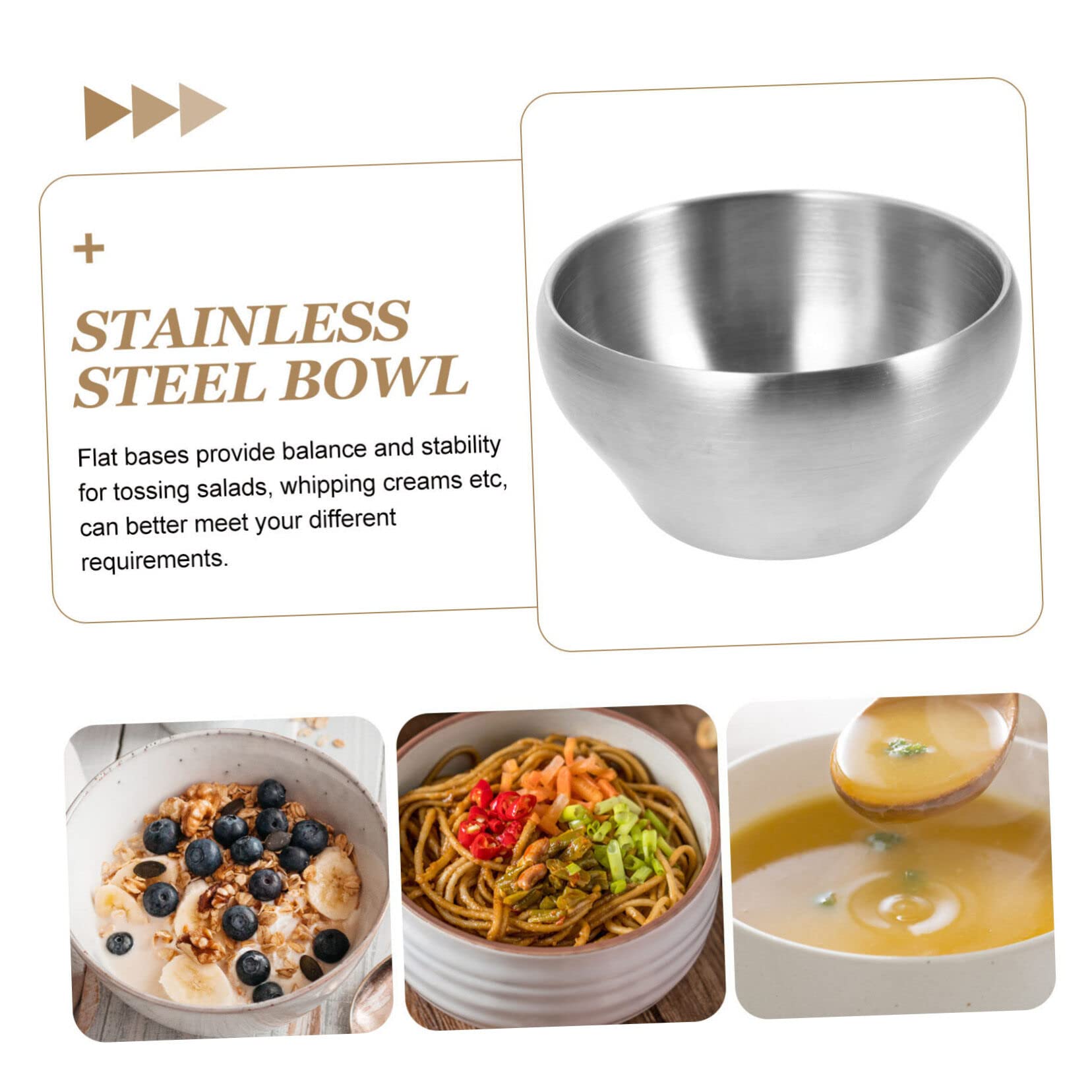 STOBAZA Double Layer Insulation Bowl 4pcs Rice Bowl Serving Bowl Salad Bowl Noodle Bowl Food Bowl Household Silver Stainless Steel Fruit Storage Bowl Kitchen Bowl Stainless Steel Bowl