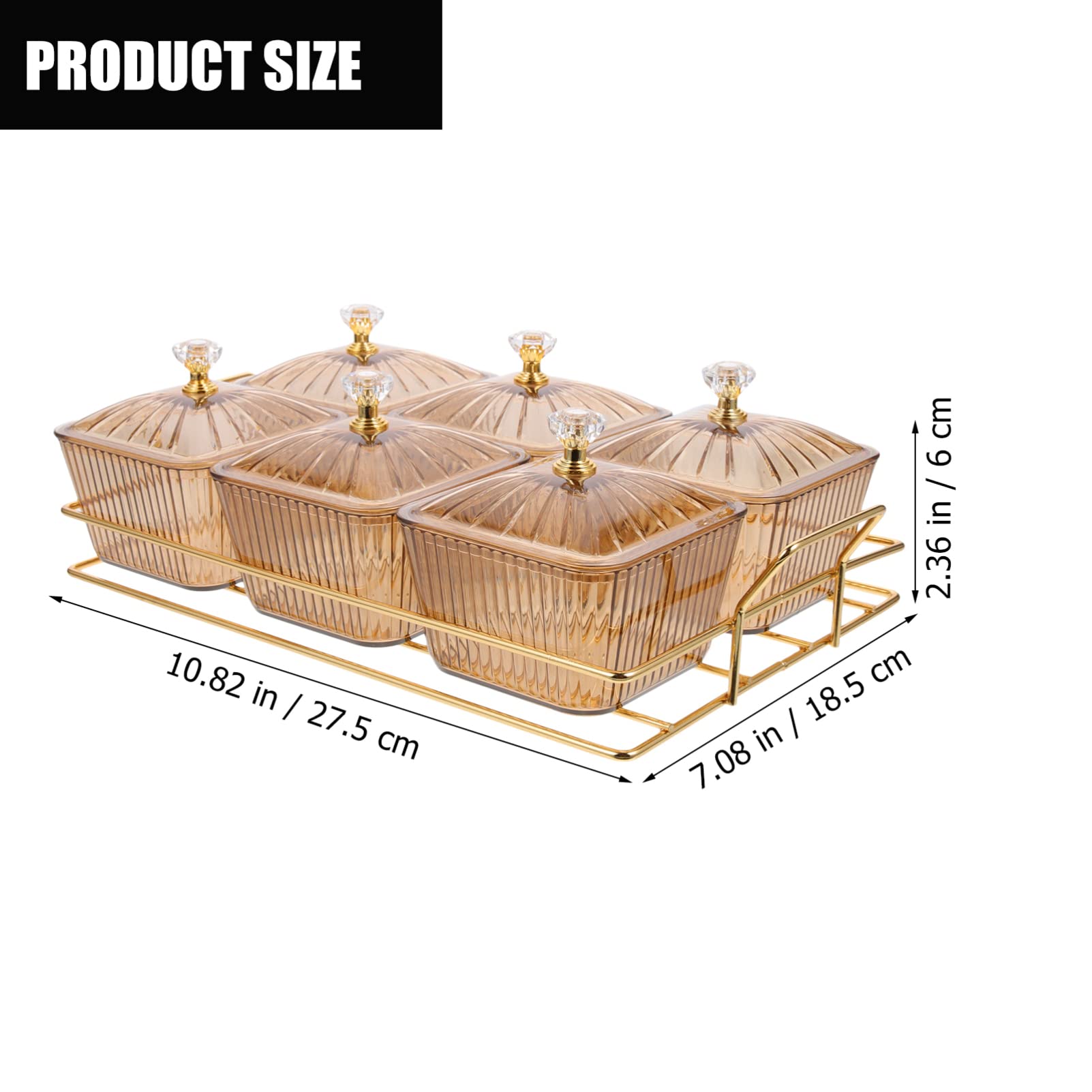 KICHOUSE Snacks Dish Serving Platter 6 Grid Snack Bowl with Metal Rack Tray Chip and Dip Serving Set Divided Candy and Nut Platter Fruit Snack Containers Relish Tray