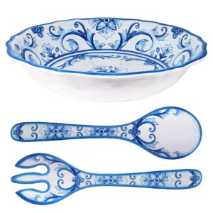 le cadeaux melamine 13.75 inch salad bowl and servers set, mallorca