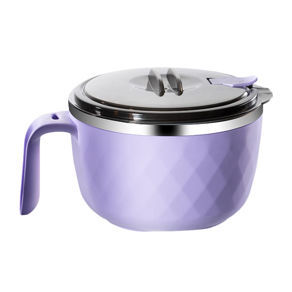 Homoyoyo Spaghetti Container Instant Noodles Bowl Ramen Bowl: Purple Large Bowls Soup Mug with Lid and Handle for College Dorm Room for Soup Noodle Ramen Soup Bowl Snack Container