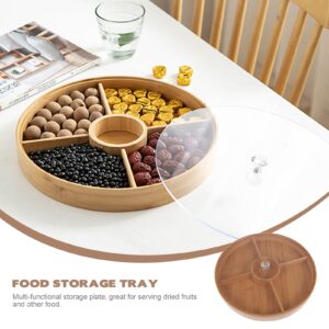 DOITOOL Veggie Tray Vegetable Tray Sectional Snack Serving Tray with Lid Wooden Compartment Nut and Candy Plates Dried Fruit Dishes Containers for Home Appetizer Serving Tray Appetizer Serving Tray