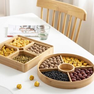 DOITOOL Veggie Tray Vegetable Tray Sectional Snack Serving Tray with Lid Wooden Compartment Nut and Candy Plates Dried Fruit Dishes Containers for Home Appetizer Serving Tray Appetizer Serving Tray