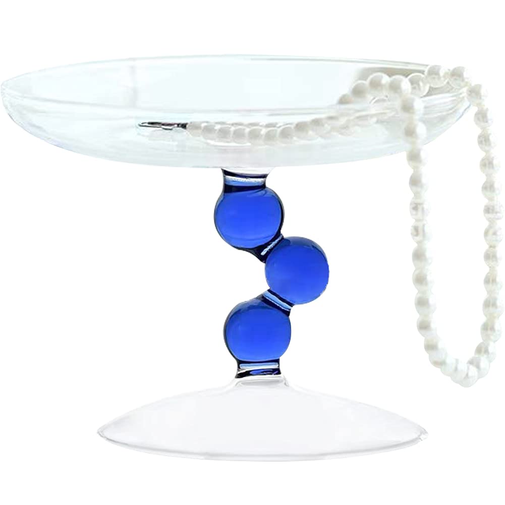 Kelendle Centerpiece Fruit Bowl Countertop Fruit Basket Glass Fruit Stand Round Jewelry Tray Wide Footed Candy Bowl Clear Snack Holder Table Ring Display Tray for Wedding Birthday Party Decor(Blue)