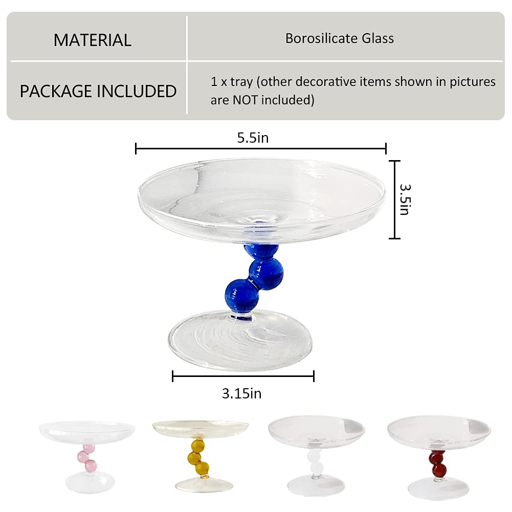 Kelendle Centerpiece Fruit Bowl Countertop Fruit Basket Glass Fruit Stand Round Jewelry Tray Wide Footed Candy Bowl Clear Snack Holder Table Ring Display Tray for Wedding Birthday Party Decor(Blue)