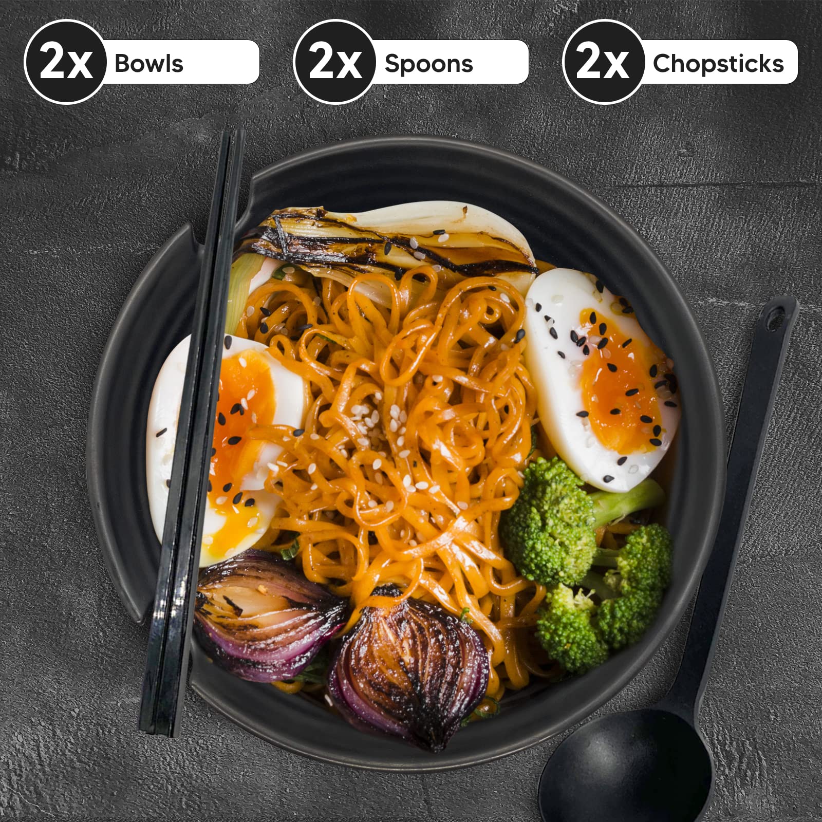 Japanese Ramen Bowl with Chopsticks - Ramen Bowls to Enjoy Traditional Asian Dining Experience - Ramen Bowl Set with Chopstick Rest Design - Pho Bowls