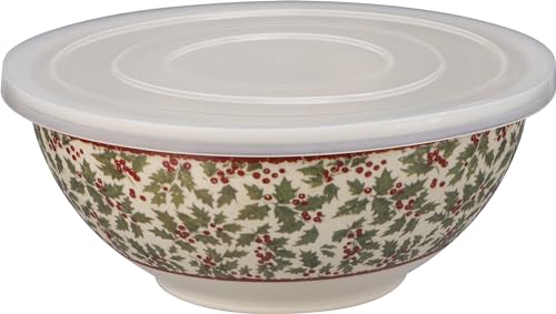 Primitives by Kathy Lidded Bowls - Set of 3 Nesting bamboo bowls with vintage-inspired Christmas designs. Each bowl has it's own lid.