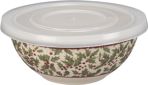 Primitives by Kathy Lidded Bowls - Set of 3 Nesting bamboo bowls with vintage-inspired Christmas designs. Each bowl has it's own lid.