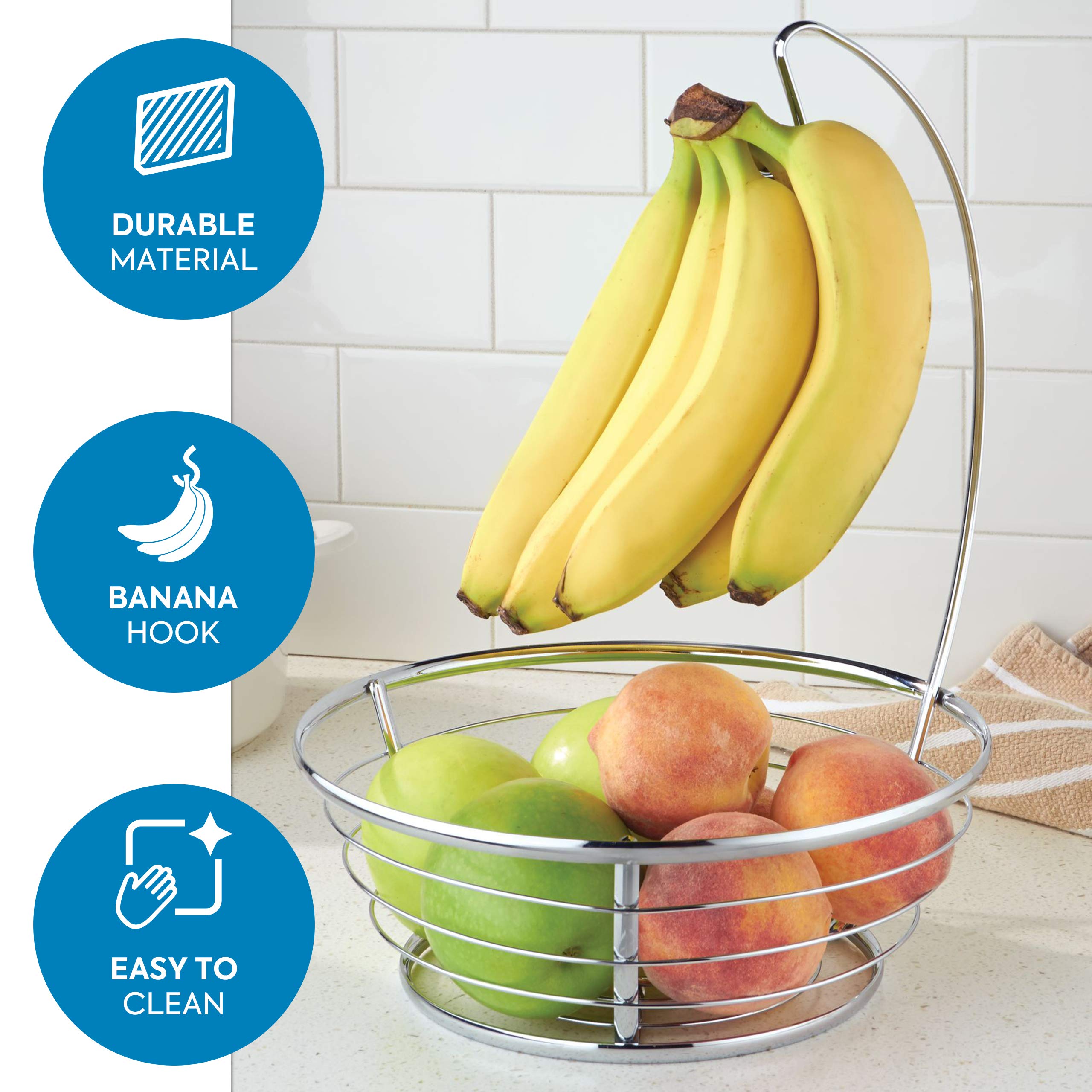 InterDesign Axis Fruit Tree Bowl with Banana Hanger for Kitchen Countertops - Chrome