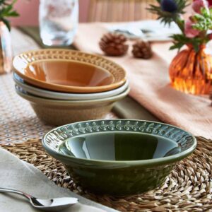 Portmeirion Botanic Garden Harmony Amber Cereal Bowl | 6 Inch Embossed Bowl for Cereal, Oatmeal, Fruit and Ice cream | Dishwasher, Microwave, and Oven Safe | Made in England