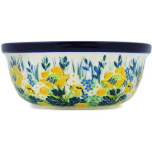 Polish Pottery 6¼-inch Bowl made by Ceramika Artystyczna (Peaceful Garden Theme) Signature UNIKAT + Certificate of Authenticity