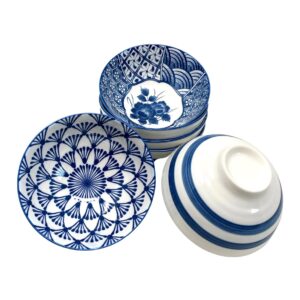 TJ Global Set of 6 Traditional Japanese Pottery Ceramic Bowls for Rice, Salad, Soup, Cereal, Snacks, Ice Cream - 10 Fluid Ounce Capacity