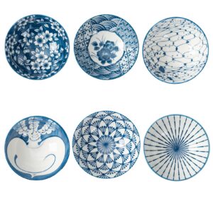 TJ Global Set of 6 Traditional Japanese Pottery Ceramic Bowls for Rice, Salad, Soup, Cereal, Snacks, Ice Cream - 10 Fluid Ounce Capacity