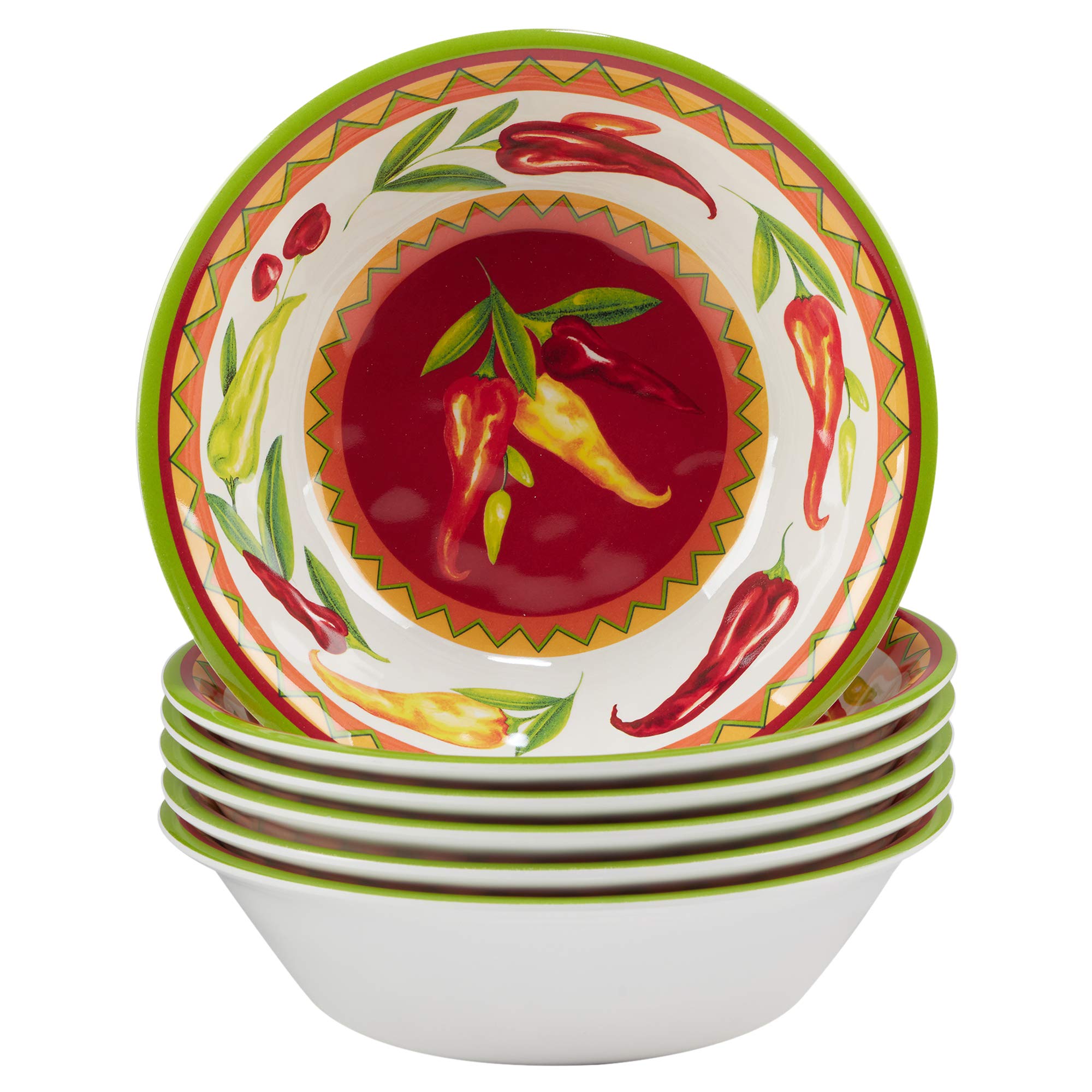 Certified International Hot Red HotMelamine 7.5" All Purpose Bowls, Set of 6, Multicolor, 32782SET6