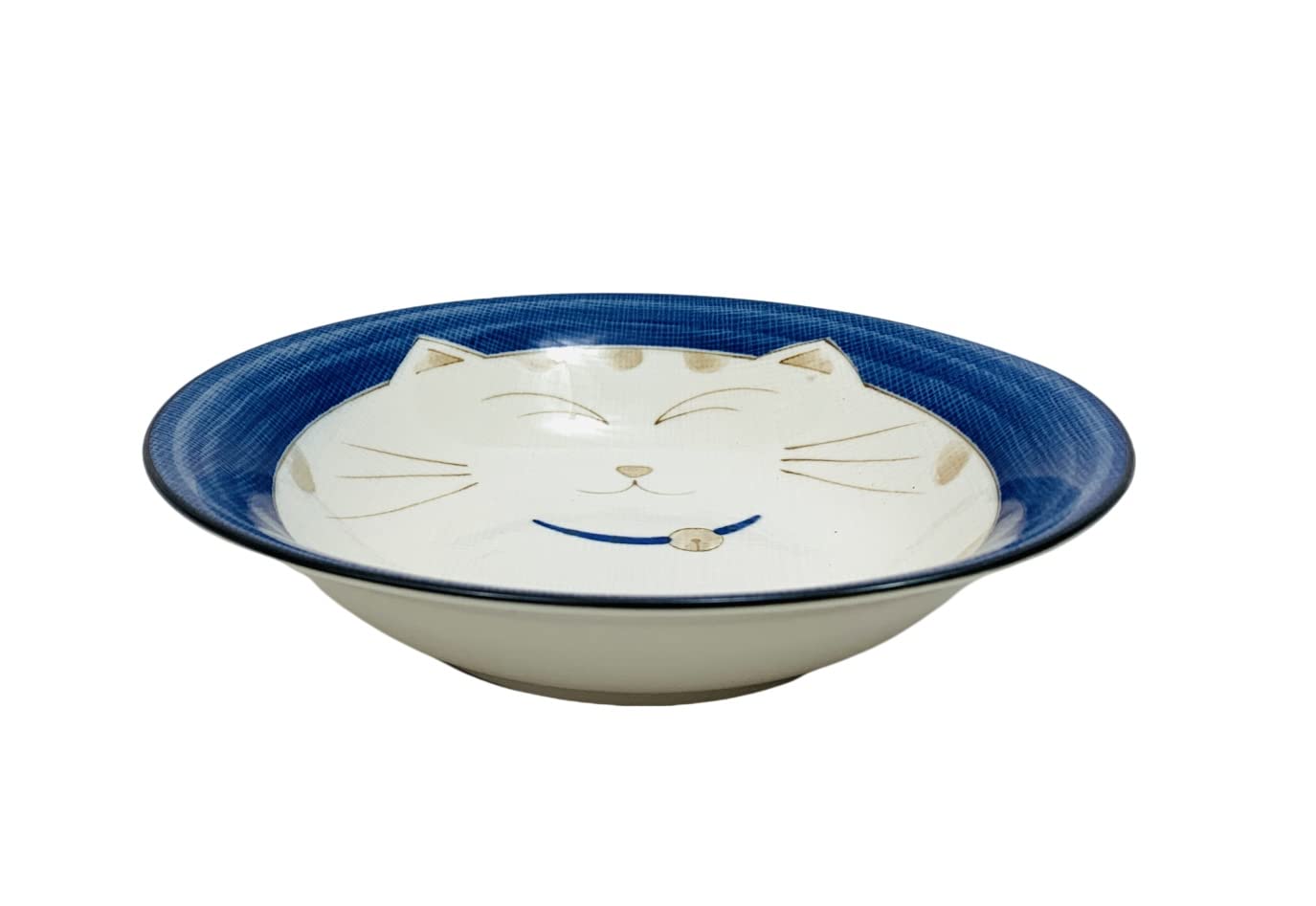 JapanBargain 2563, Japanese Porcelain Coupe Bowl Soup Bowl Cereal Bowl Salad Bowl, Blue Color Maneki Neko Smiling Lucky Cat Pattern, Made in Japan, 8.5-inch Diameter