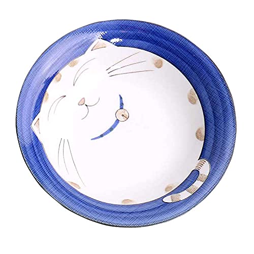 JapanBargain 2563, Japanese Porcelain Coupe Bowl Soup Bowl Cereal Bowl Salad Bowl, Blue Color Maneki Neko Smiling Lucky Cat Pattern, Made in Japan, 8.5-inch Diameter