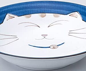 JapanBargain 2563, Japanese Porcelain Coupe Bowl Soup Bowl Cereal Bowl Salad Bowl, Blue Color Maneki Neko Smiling Lucky Cat Pattern, Made in Japan, 8.5-inch Diameter