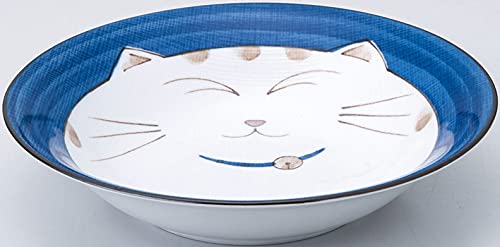 JapanBargain 2563, Japanese Porcelain Coupe Bowl Soup Bowl Cereal Bowl Salad Bowl, Blue Color Maneki Neko Smiling Lucky Cat Pattern, Made in Japan, 8.5-inch Diameter