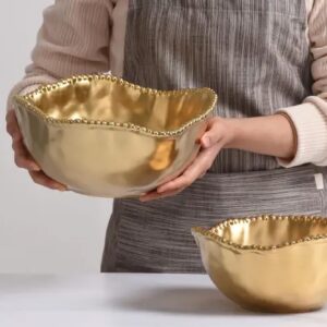 Pampa Bay Titanium-Plated Porcelain Large Salad Bowl, 10.5 Inch, Matte Gold Tone, Oven, Freezer, Dishwasher Safe, MCA1721