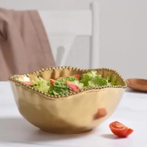 Pampa Bay Titanium-Plated Porcelain Large Salad Bowl, 10.5 Inch, Matte Gold Tone, Oven, Freezer, Dishwasher Safe, MCA1721