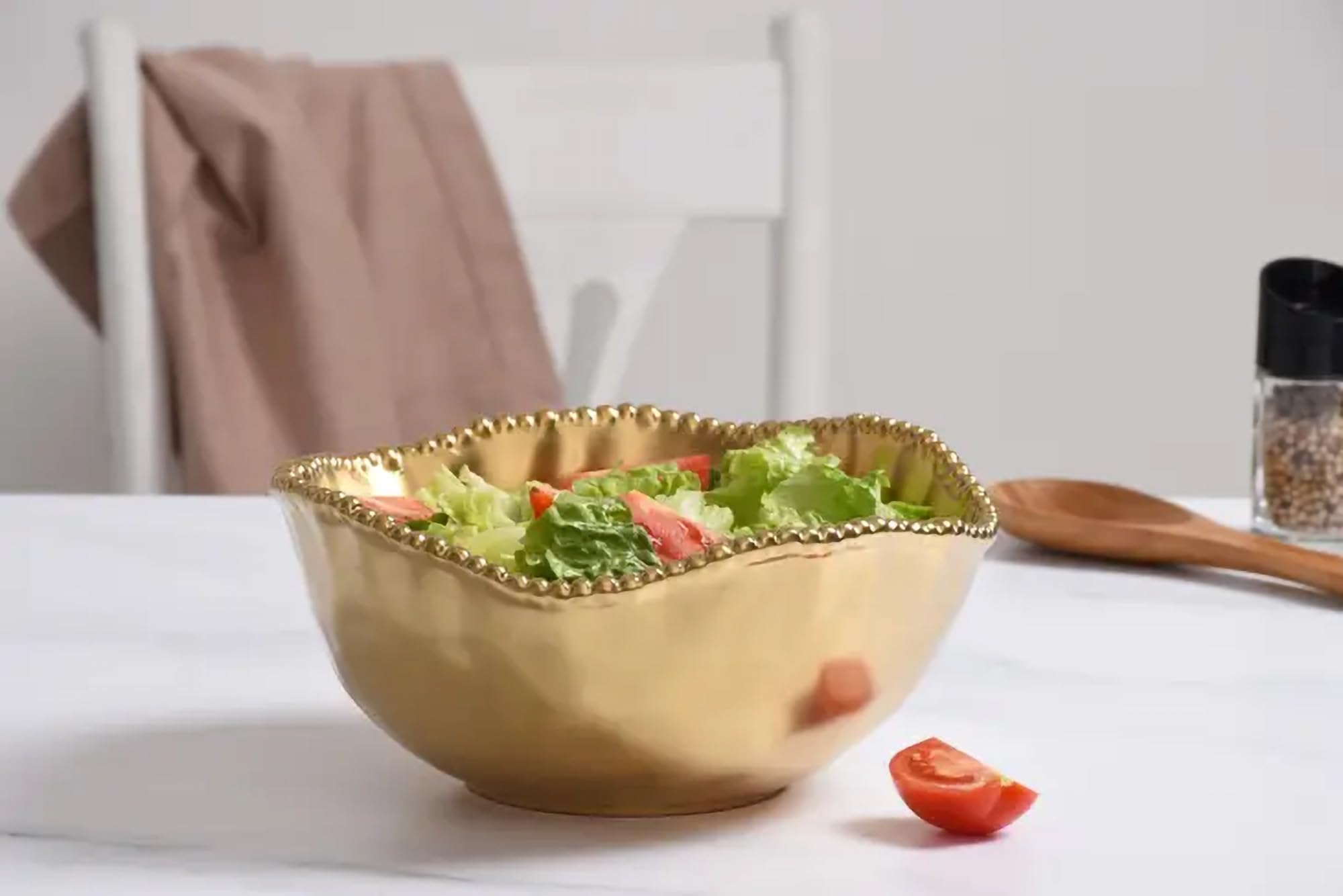 Pampa Bay Titanium-Plated Porcelain Large Salad Bowl, 10.5 Inch, Matte Gold Tone, Oven, Freezer, Dishwasher Safe, MCA1721