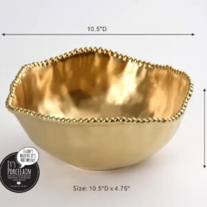 Pampa Bay Titanium-Plated Porcelain Large Salad Bowl, 10.5 Inch, Matte Gold Tone, Oven, Freezer, Dishwasher Safe, MCA1721