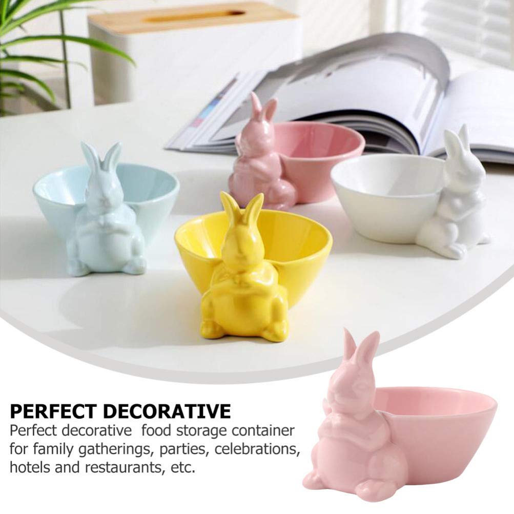 DOITOOL Easter Bunny Candy Dish Ceramic Easter Candy Bowl Snack Serving Bowl Fruit Salad Dessert Bowl Easter Bunny Home Decoration (Random Color)