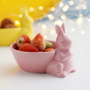 DOITOOL Easter Bunny Candy Dish Ceramic Easter Candy Bowl Snack Serving Bowl Fruit Salad Dessert Bowl Easter Bunny Home Decoration (Random Color)