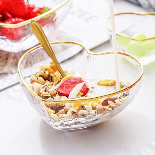 Luxshiny Salad Dishes 2pcs Glass Cereal Bowls Dessert Bowl Mini Prep Bowls Heart Shape Food Serving Bowl For Home Restaurant Salad Plate