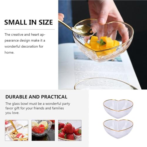 Luxshiny Salad Dishes 2pcs Glass Cereal Bowls Dessert Bowl Mini Prep Bowls Heart Shape Food Serving Bowl For Home Restaurant Salad Plate