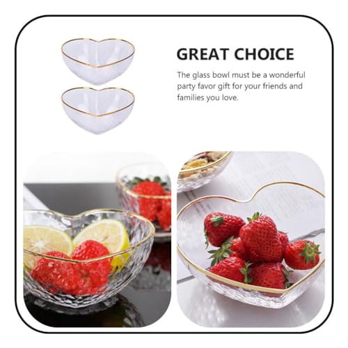 Luxshiny Salad Dishes 2pcs Glass Cereal Bowls Dessert Bowl Mini Prep Bowls Heart Shape Food Serving Bowl For Home Restaurant Salad Plate