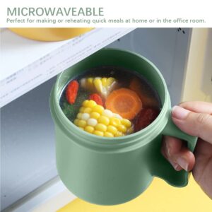 LNQ LUNIQI Microwaveable Breakfast Cup with Lid and Spoon,500ml Portable Soup Mug with Handles for School Office Outdoor Travel （Green）