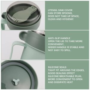 LNQ LUNIQI Microwaveable Breakfast Cup with Lid and Spoon,500ml Portable Soup Mug with Handles for School Office Outdoor Travel （Green）