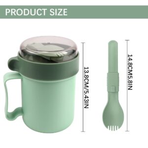 LNQ LUNIQI Microwaveable Breakfast Cup with Lid and Spoon,500ml Portable Soup Mug with Handles for School Office Outdoor Travel （Green）