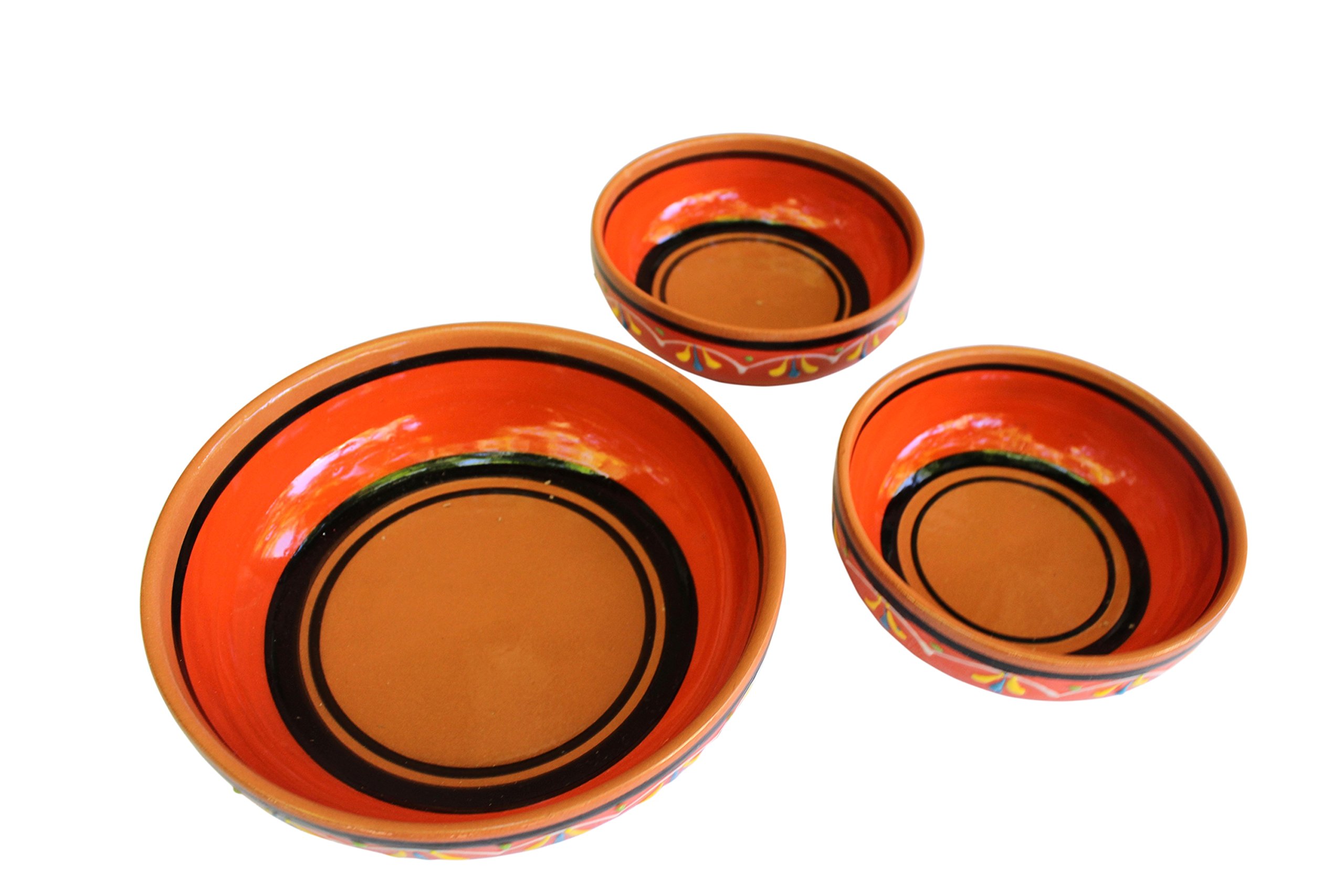 Canyon Cactus Ceramics Spanish Terracotta Set Of 3 Small Dipping Bowls, Orange