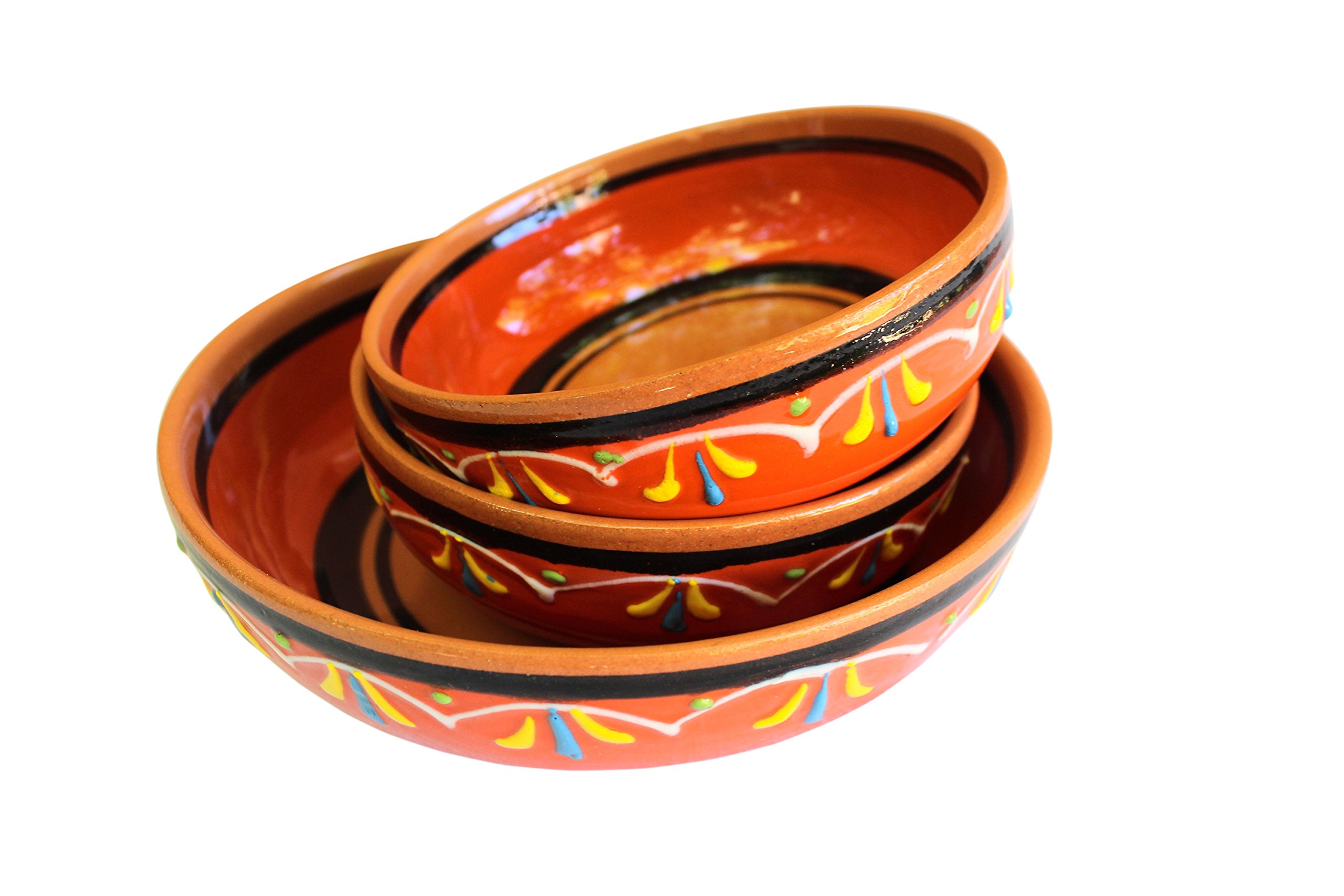 Canyon Cactus Ceramics Spanish Terracotta Set Of 3 Small Dipping Bowls, Orange