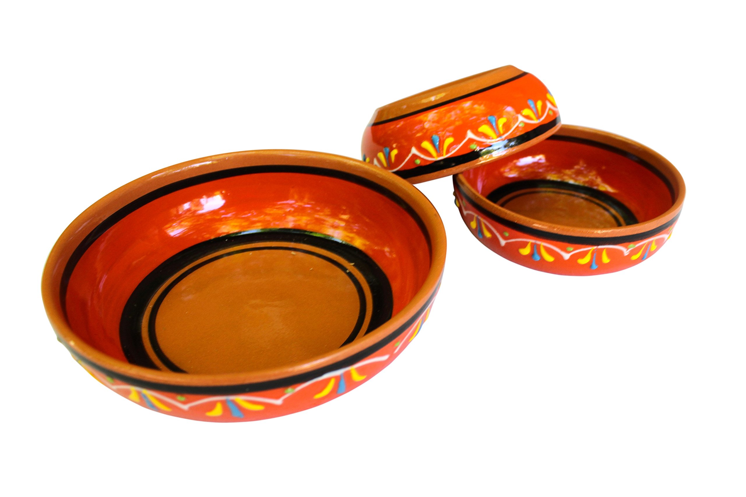 Canyon Cactus Ceramics Spanish Terracotta Set Of 3 Small Dipping Bowls, Orange