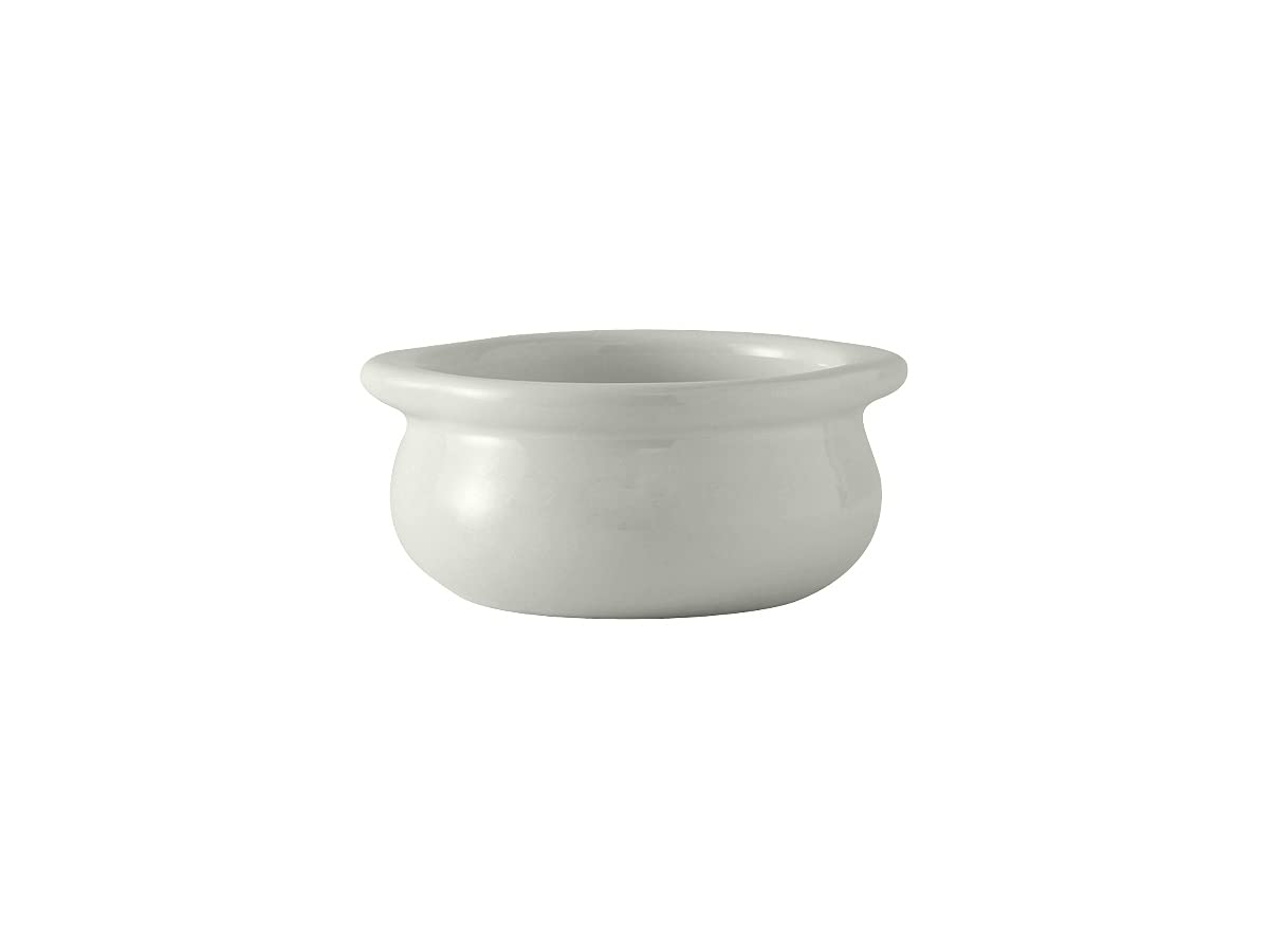 Tuxton China BWS-1203 Onion Soup Crock, 12 oz., 5-1/8" x 4-3/8" x 2-1/4"H, Microwave & Dishwasher Safe, Oven Proof, Fully vitrified, Lead-Free, Ceramic, DuraTux, White, Pack of 12