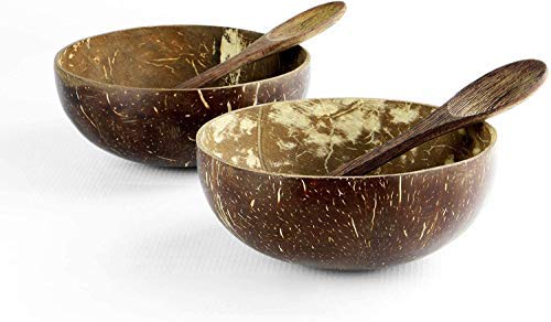 ZYEZI Coconut Bowls Spoons 2 Set, Natural,eco Friendly,Lightweight & Durable for Breakfast Smoothie Cereal Serving Decoration