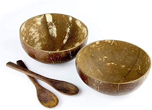 ZYEZI Coconut Bowls Spoons 2 Set, Natural,eco Friendly,Lightweight & Durable for Breakfast Smoothie Cereal Serving Decoration