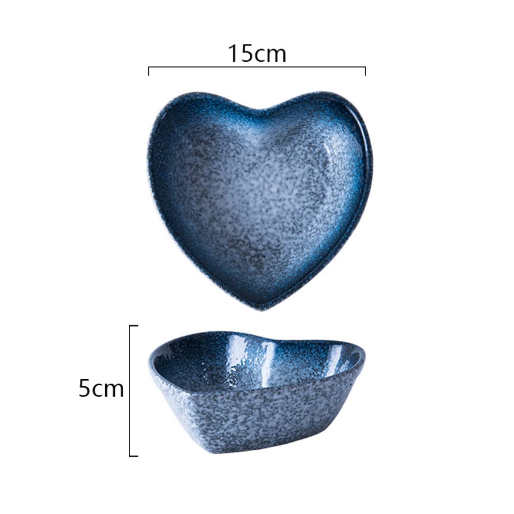 Luxshiny Glass Salad Bowl Glass Cereal Bowls Ceramic Heart Bowl, Heart Shaped Salad Bowl Breakfast Plate Porcelain for Kitchen Home Restaurant (Blue) Glass Salad Bowls