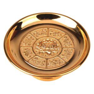 cabilock buddhist plate offering bowl footed food dessert snack blessing bowl for altar rituals incense smudging decoration golden 7inch