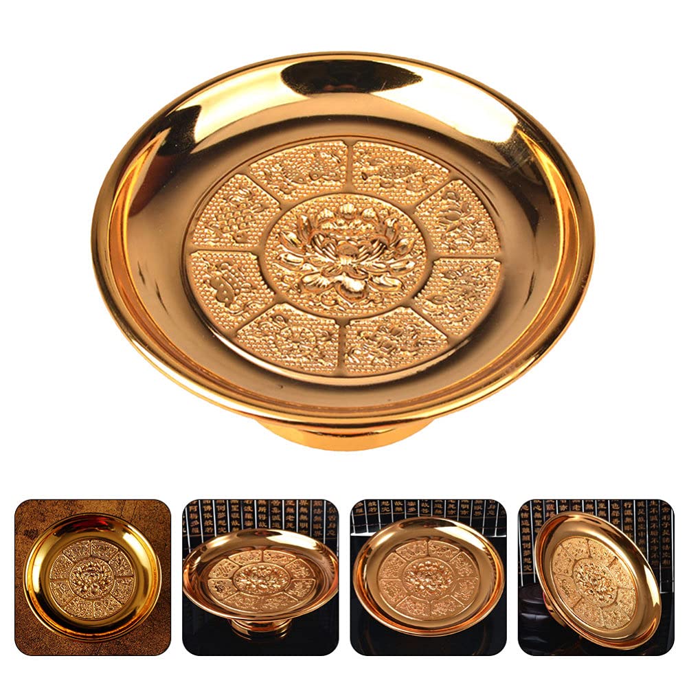 Cabilock Buddhist Plate Offering Bowl Footed Food Dessert Snack Blessing Bowl for Altar Rituals Incense Smudging Decoration Golden 7Inch