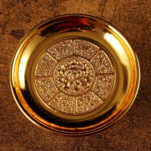 Cabilock Buddhist Plate Offering Bowl Footed Food Dessert Snack Blessing Bowl for Altar Rituals Incense Smudging Decoration Golden 7Inch