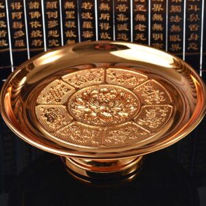 Cabilock Buddhist Plate Offering Bowl Footed Food Dessert Snack Blessing Bowl for Altar Rituals Incense Smudging Decoration Golden 7Inch