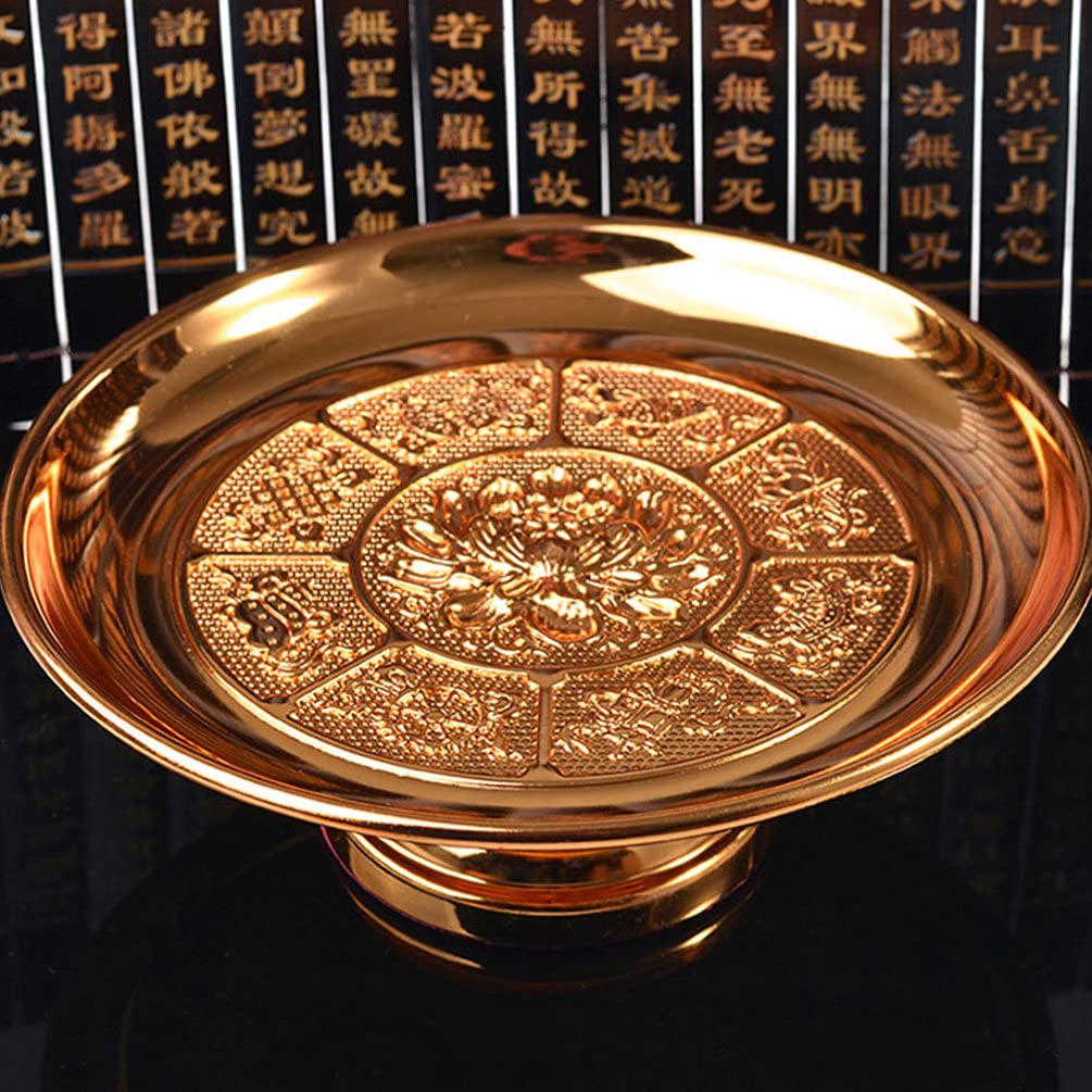 Cabilock Buddhist Plate Offering Bowl Footed Food Dessert Snack Blessing Bowl for Altar Rituals Incense Smudging Decoration Golden 7Inch