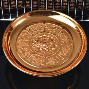 Cabilock Buddhist Plate Offering Bowl Footed Food Dessert Snack Blessing Bowl for Altar Rituals Incense Smudging Decoration Golden 7Inch