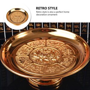 Cabilock Buddhist Plate Offering Bowl Footed Food Dessert Snack Blessing Bowl for Altar Rituals Incense Smudging Decoration Golden 7Inch