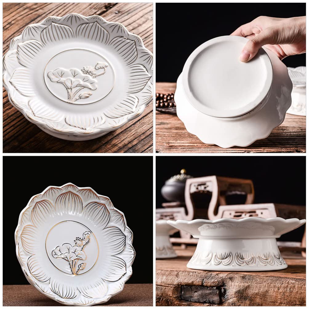 Cabilock Buddhist Offering Plate Snack Container Ceramic Buddhist Fruit Plate Buddhist Supplies Offering Plate Temple Ceramic Tray Jewelry Tray Ceramics Offering Bowl