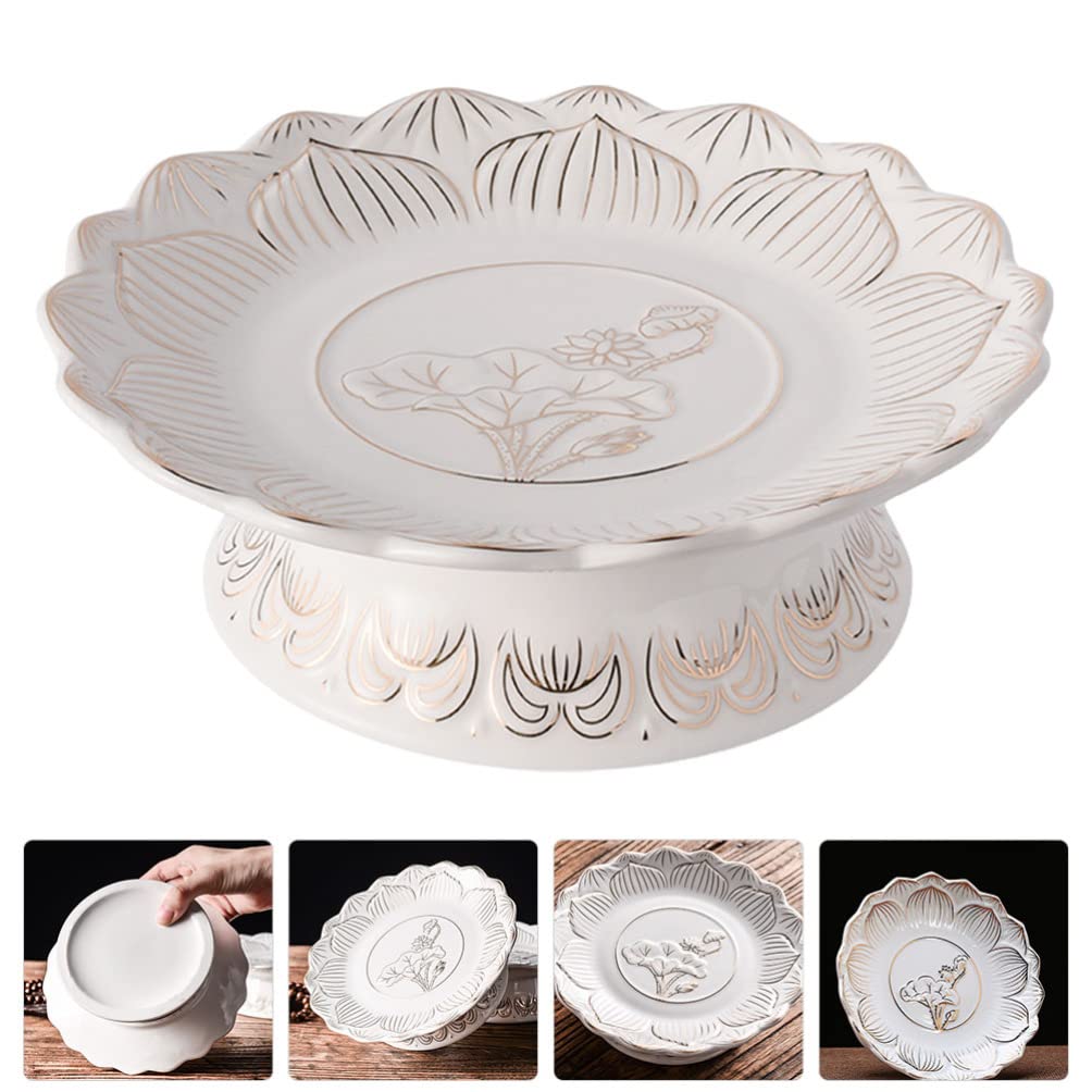 Cabilock Buddhist Offering Plate Snack Container Ceramic Buddhist Fruit Plate Buddhist Supplies Offering Plate Temple Ceramic Tray Jewelry Tray Ceramics Offering Bowl