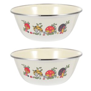 hemoton home decor wedding decor 2pcs vintage style enamel bowl oil pot with cover enamel mixing bowl large salad serving bowl soup basinsthickened vegetable basin (beige) home décor wedding decor